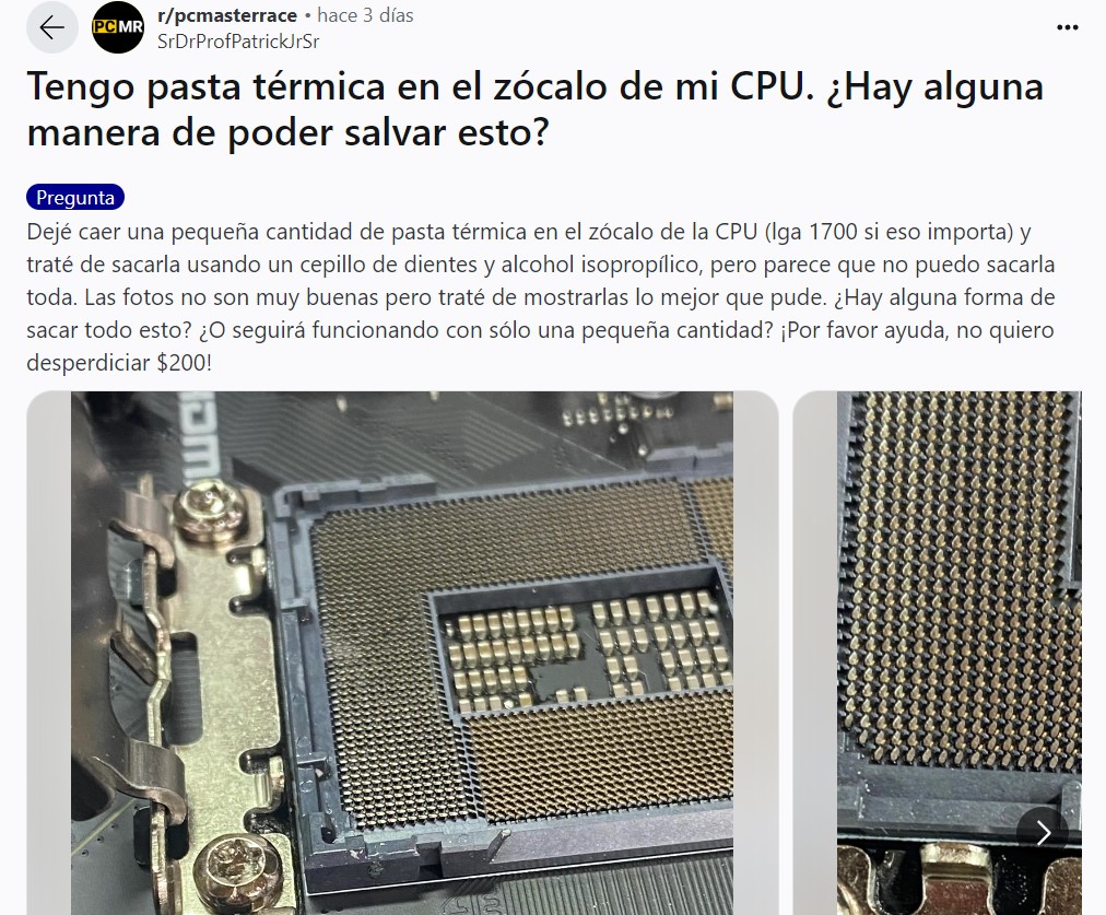 Jugador derrama por error pasta térmica en el socket del procesador del ...